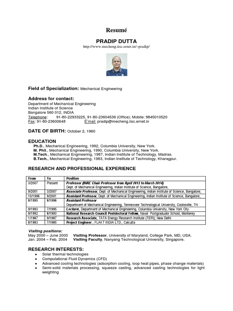 Prof Pradip Dutta - Resume | PDF | Heat Transfer | Heat