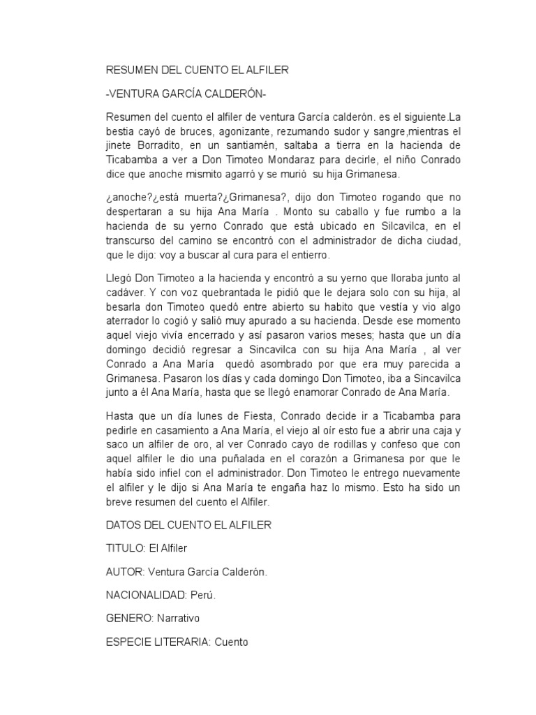 Resumen El Alfiler | PDF | Cuentos | Ocio