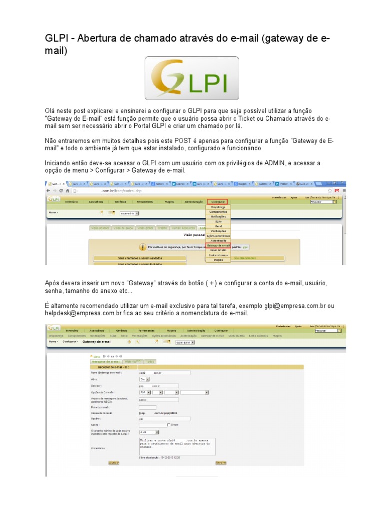 Configurando GLPI para Chamados por E-mail | PDF | E-mail | Áreas de ...