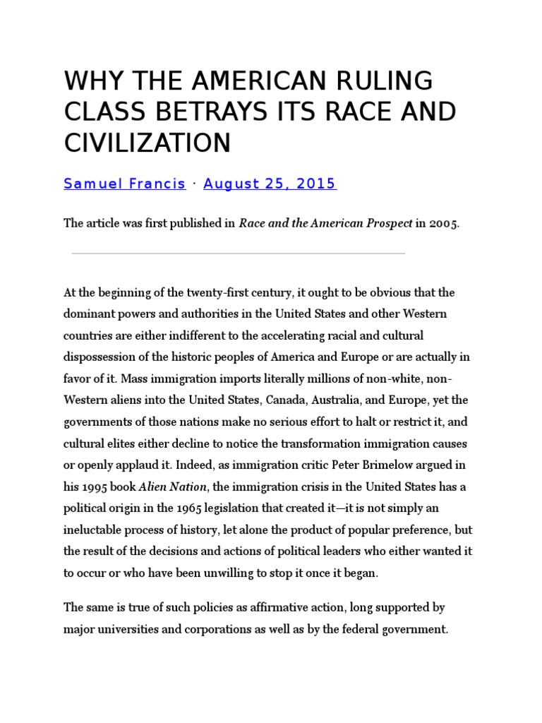 Why The American Ruling Class Betrays Its Race and Civilization | PDF ...