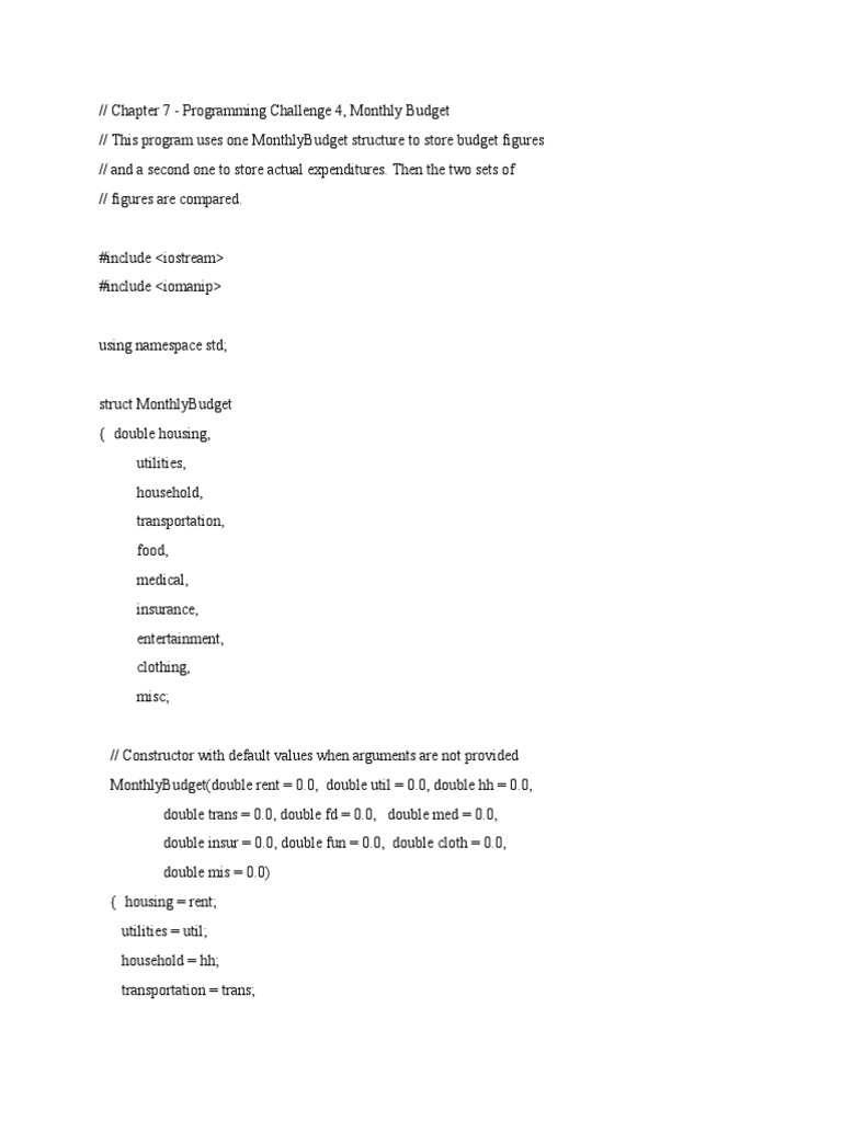 Monthly Budget (C++) | PDF | C++ | Programming Paradigms