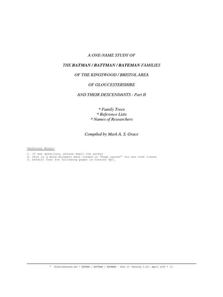 A ONE-NAME STUDY OF THE BATMAN / BATTMAN / BATEMAN FAMILIES OF THE ...