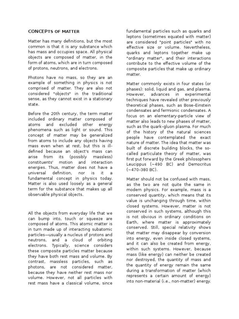 Concepts of Matter | PDF | Matter | Atoms