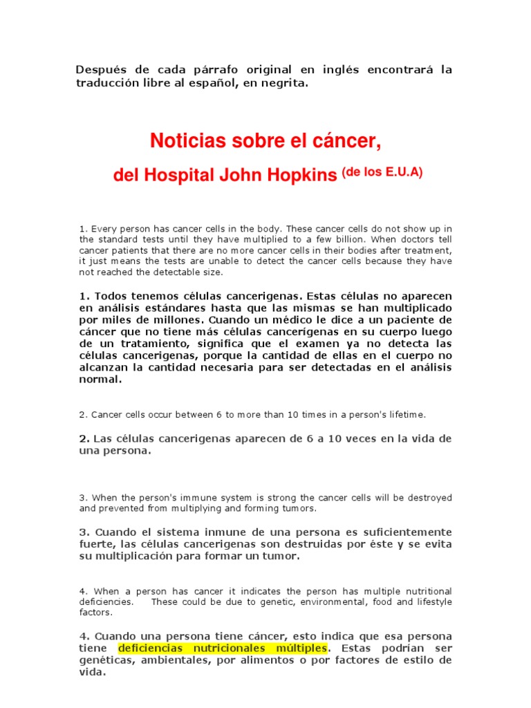 Lo Que Usted Debe Saber Del Origen de Cancer y Medidas Preventivas John ...