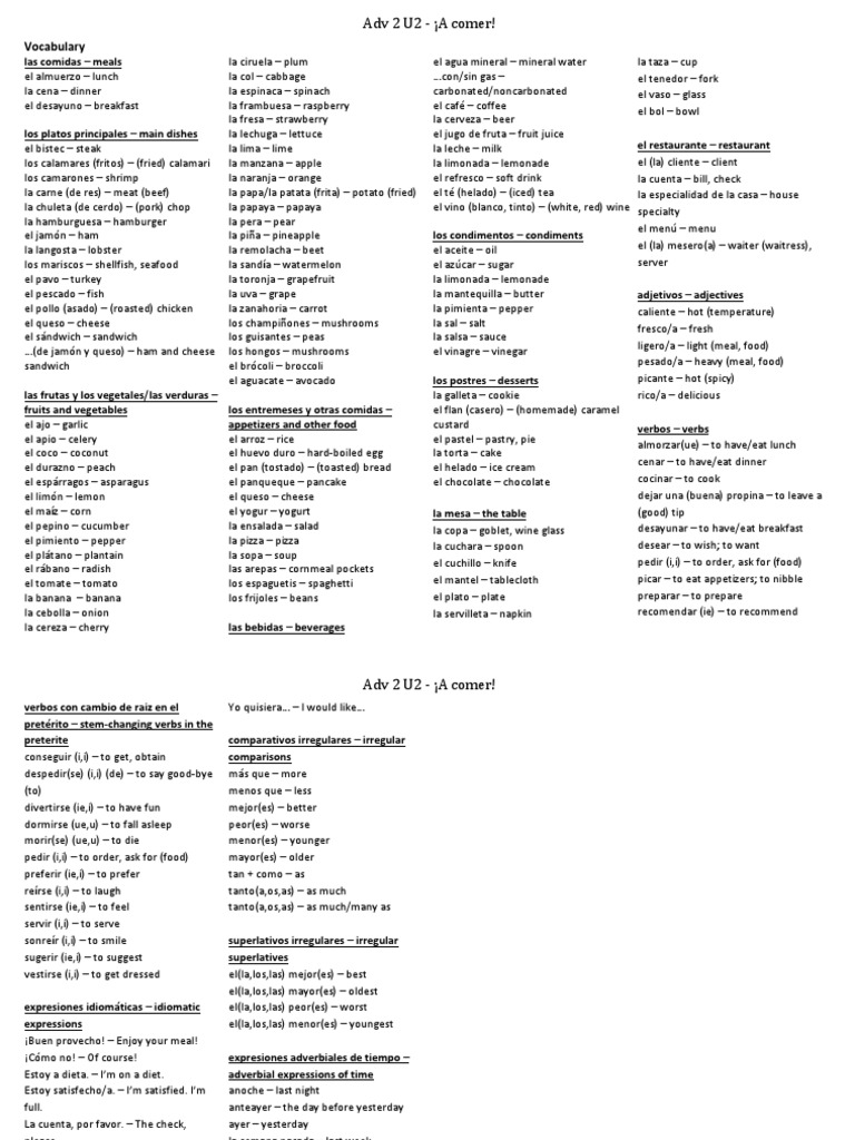 II U4 Food Vocabulary | PDF | Postres | Cocina