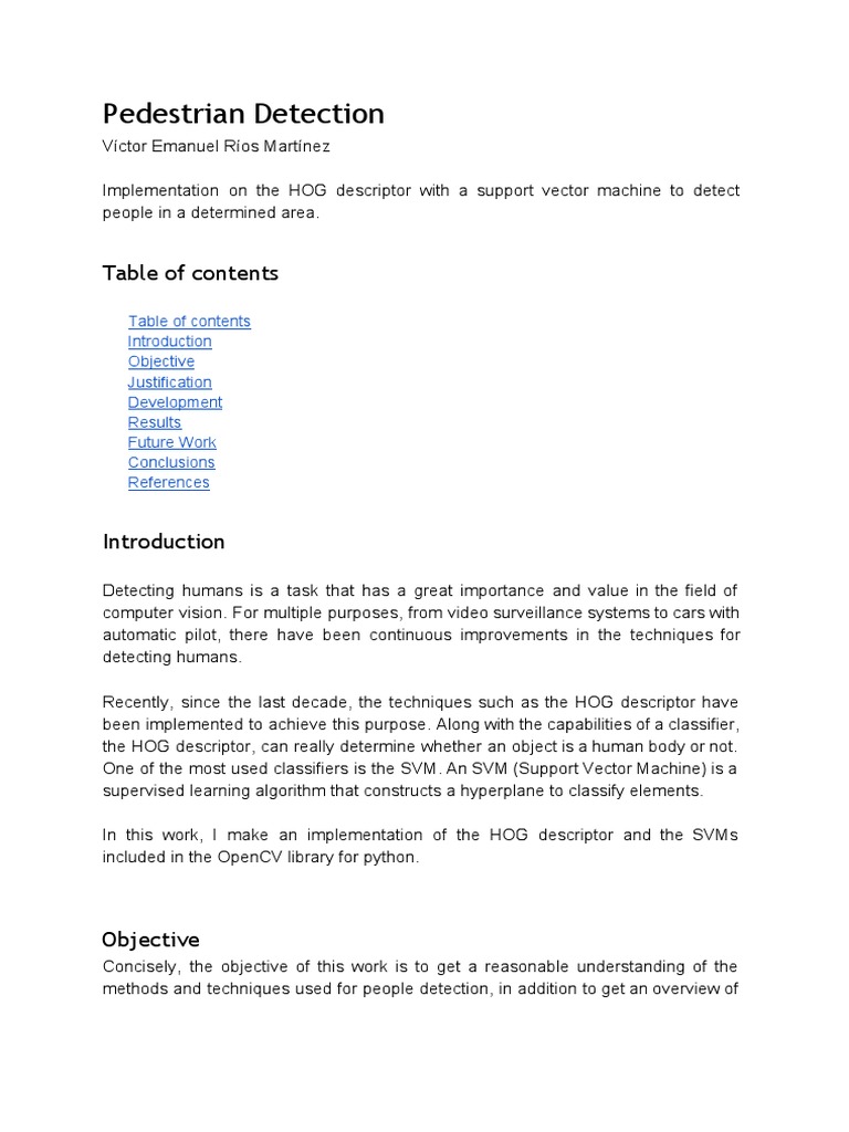 Pedestrian Detection Report | PDF | Support Vector Machine | Artificial ...