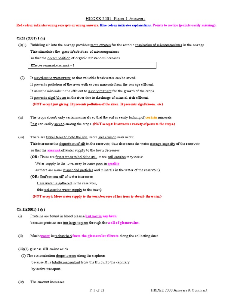 HKCEE 2001 Paper I Answers: Points To Notice (Points Easily Missing ...