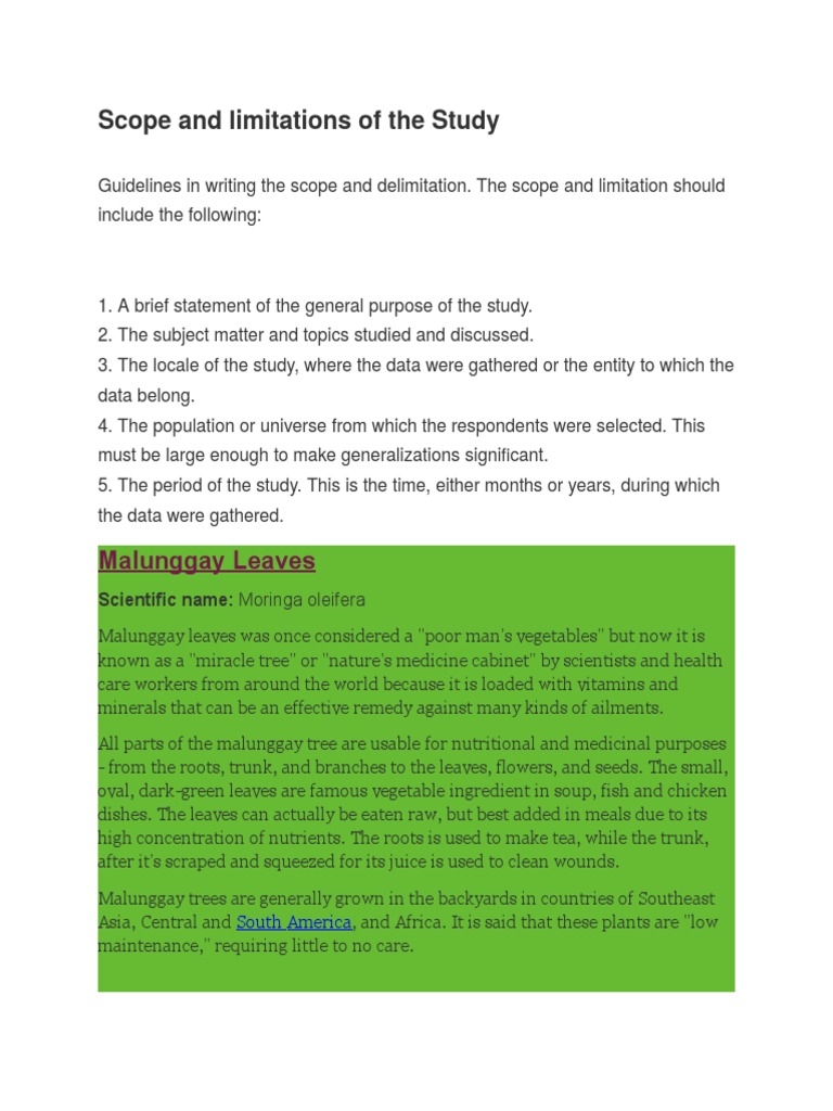 Scope and Limitations of The Study | PDF | Health Treatment | Wellness