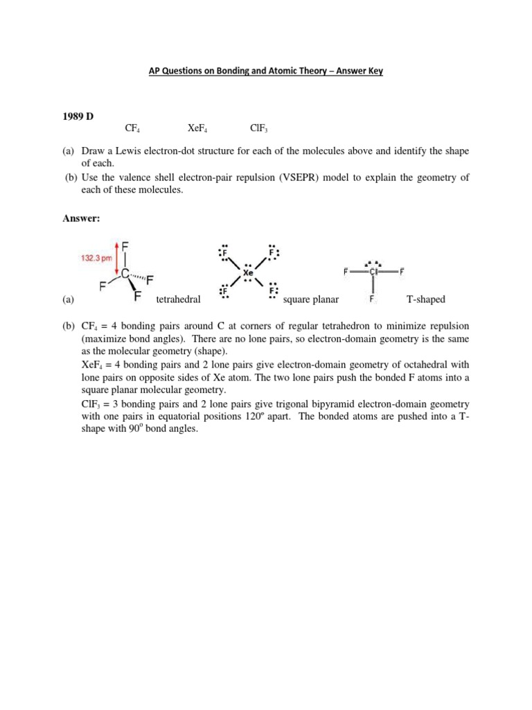 AP Bonding Questions Answer Key | PDF | Chemical Bond | Atomic Physics