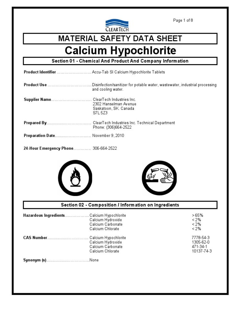 MSDS Kaporit | PDF | Chlorine | Flammability