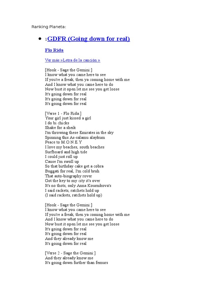 GDFR (Going Down For Real) : Flo Rida | PDF | Song Structure | Leisure