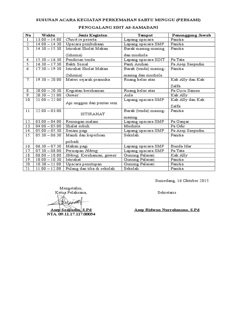 Susunan Acara Persami | PDF