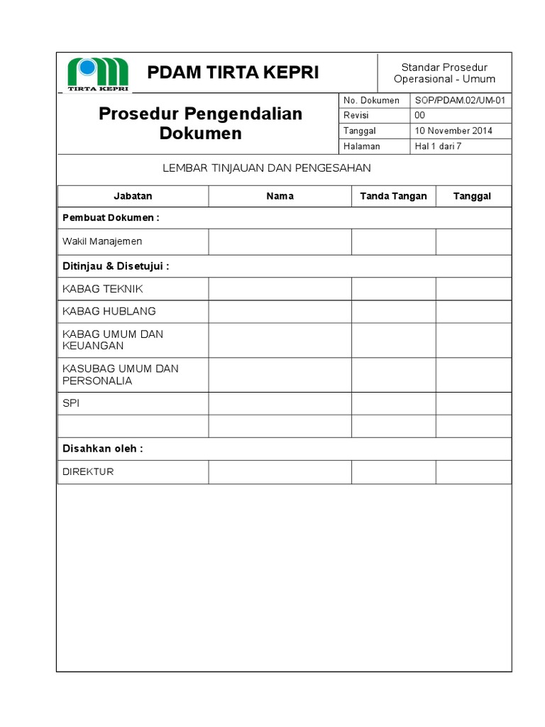 SOP - PDAM.02 - UM-01 Prosedur Pengendalian Dokumen | PDF
