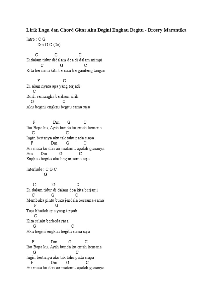 Lirik Lagu Dan Chord Gitar Aku Begini Engkau Begitu | PDF | Puisi