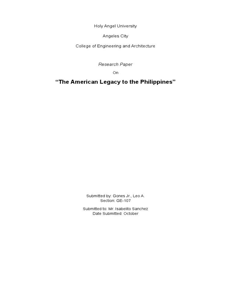 The American Legacy To The Philippines - Research Paper (PhilHis) | PDF ...