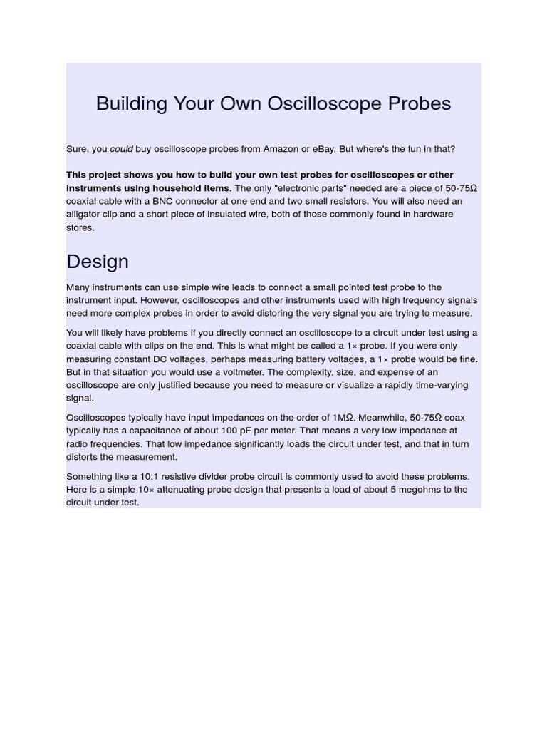 DIY Oscilloscope Probe Construction Guide | PDF | Electrical ...
