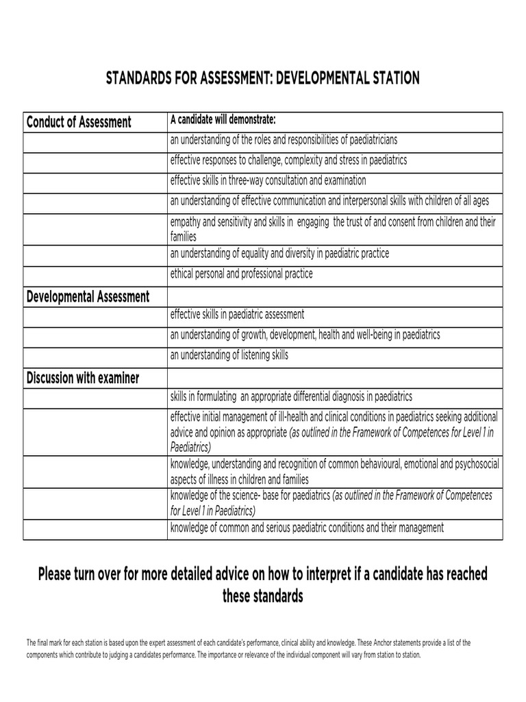Paediatric Assessment Standards Guide | PDF | Trust (Emotion ...