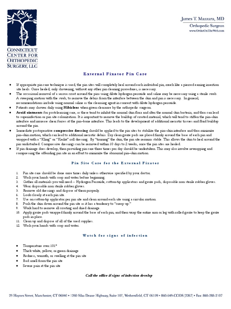 External Fixator Pin Care Instructions PDF | PDF | Medicine | Medical ...