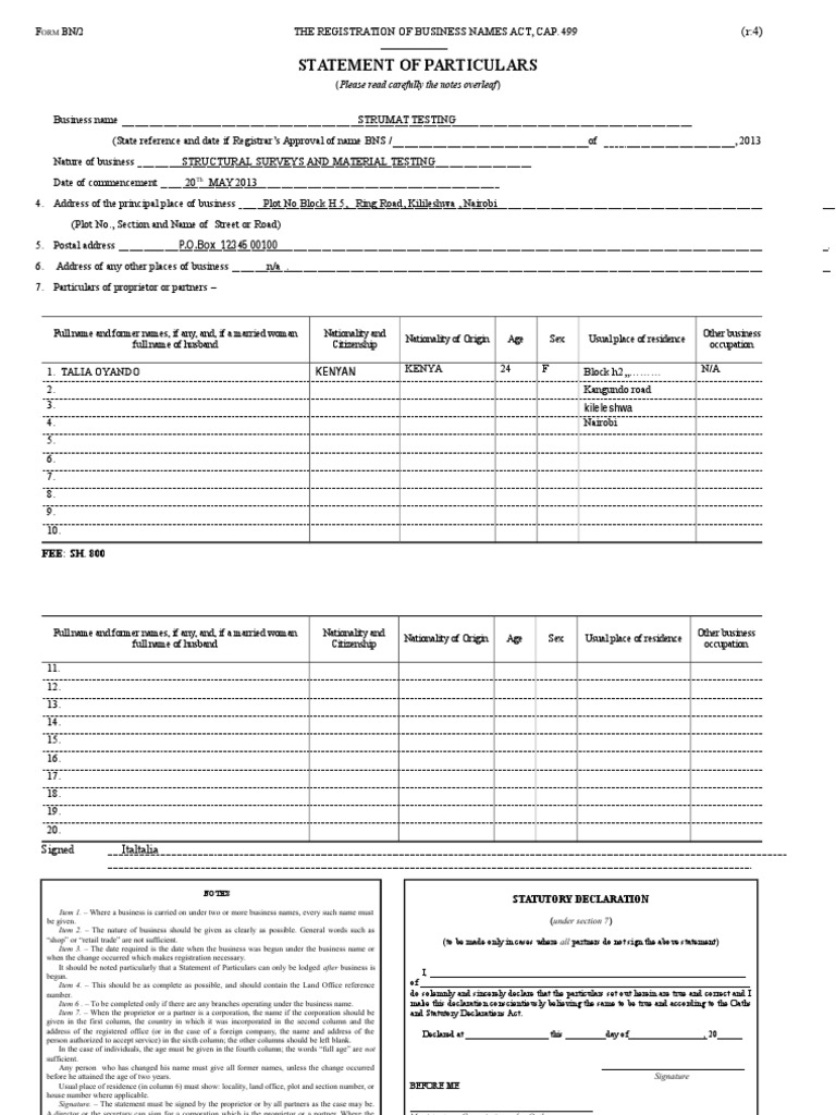Business - Form BN2 - Sample | PDF | Signature | Public Law