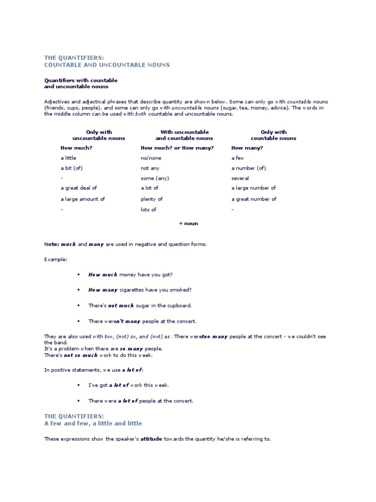 The QUANTIFIERS (Countable and Uncountable Noun) | PDF | Noun ...