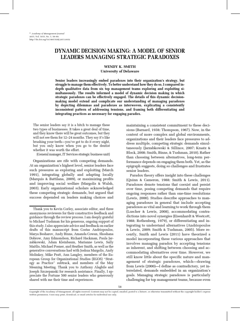 Dynamic Decision Making | PDF | Leadership | Innovation