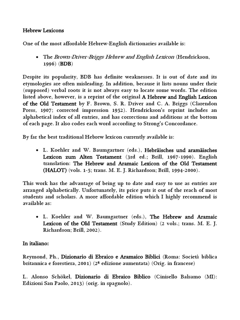 Hebrew Lexicons | PDF