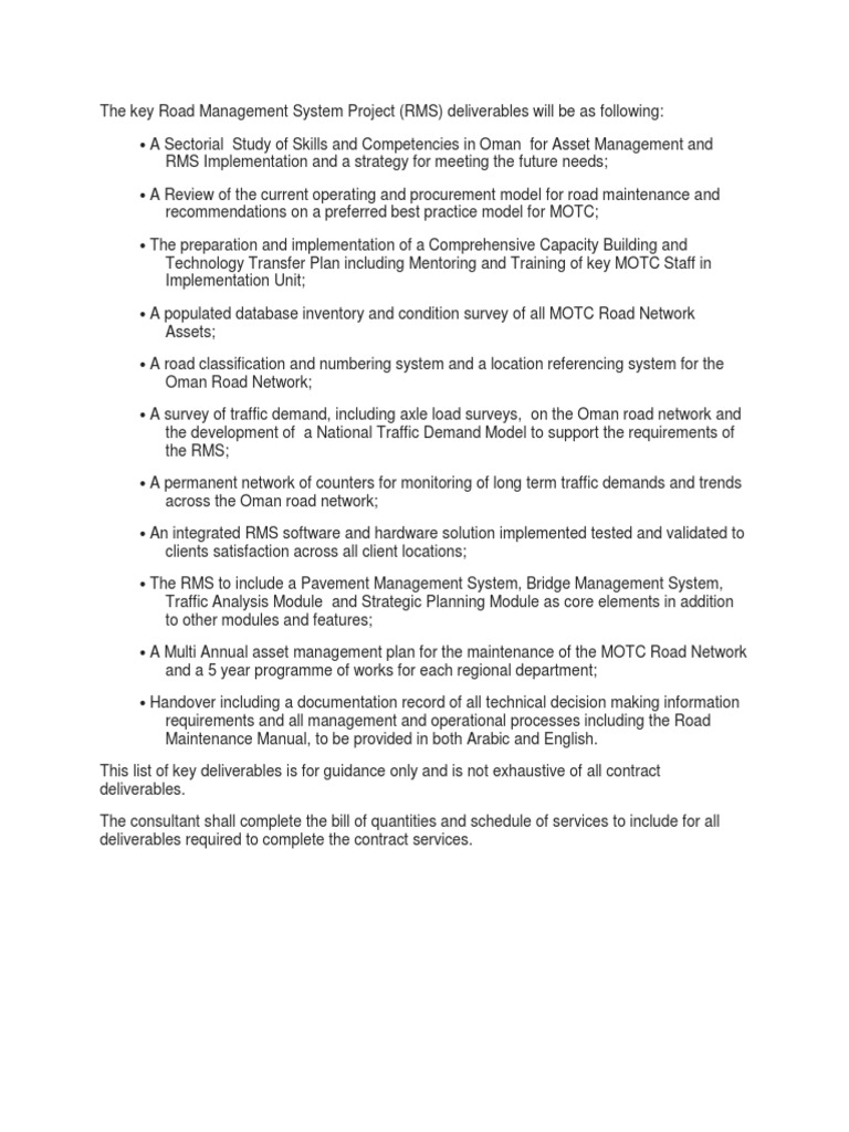 Road Management System Project (RMS) Deliverables | PDF | Technology ...