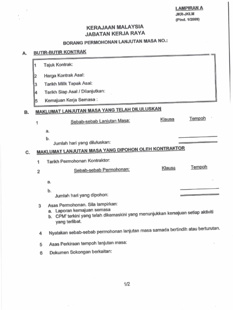 Borang EOT JKR - JKLM (Pind.1-2009) | PDF