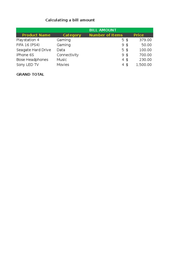 Total Bill Calculation for Products | PDF | Sports & Recreation | Home ...