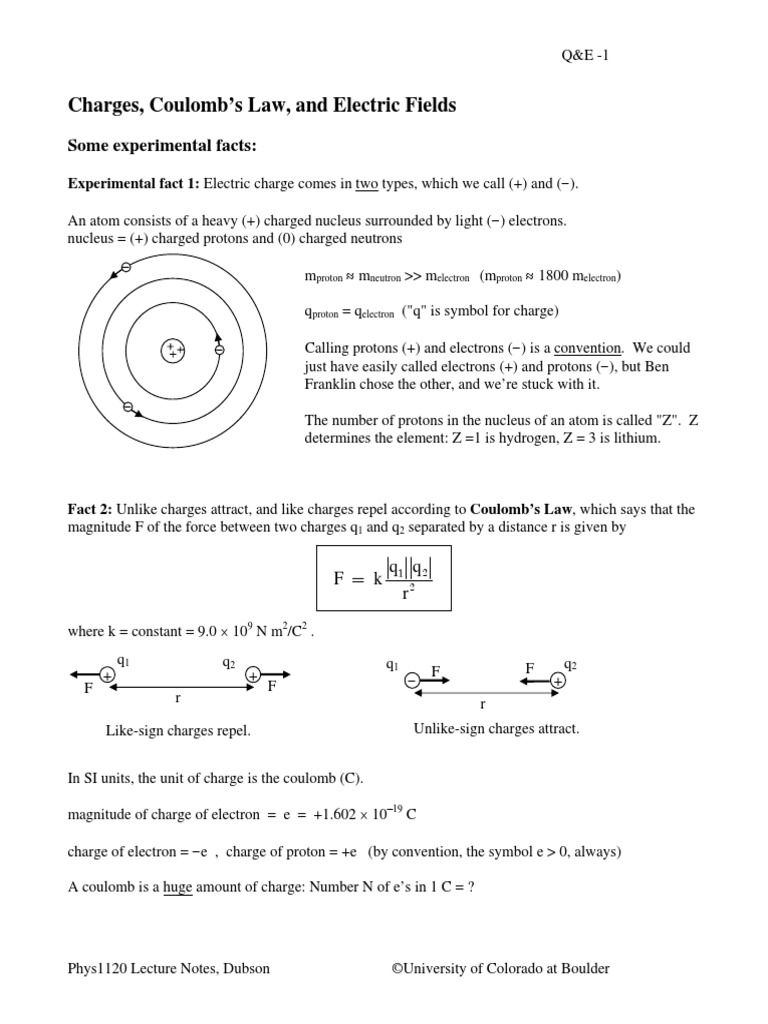 Charges, Coulomb's Law, and Electric Fields: Some Experimental Facts ...