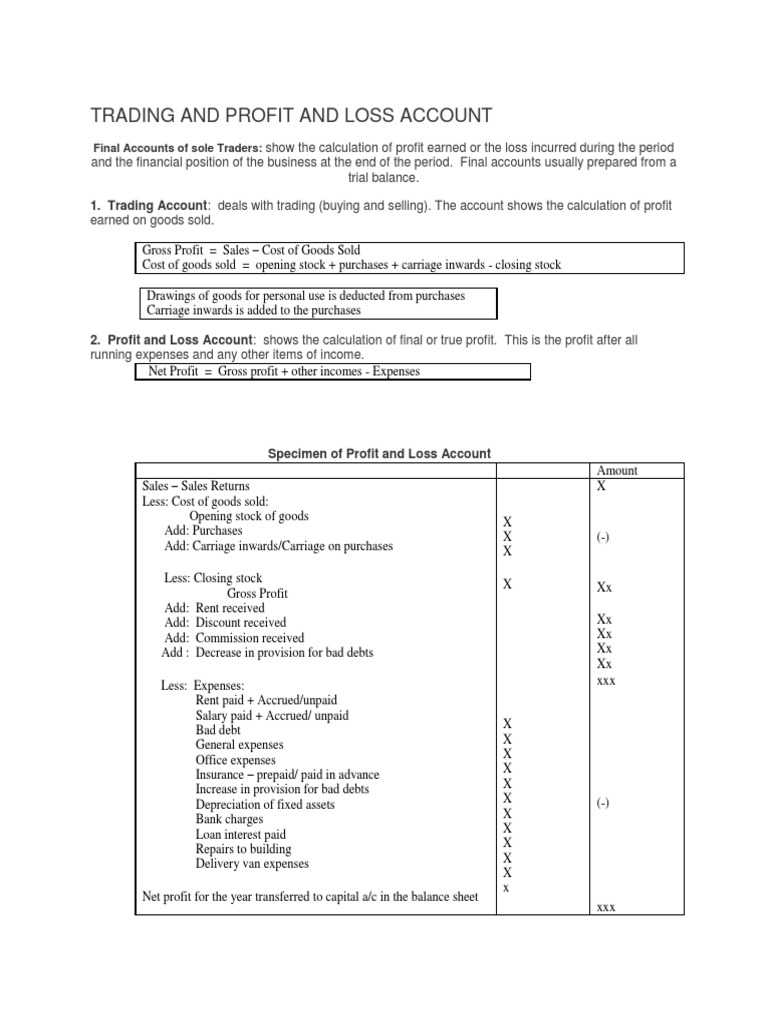 Trading and Profit & Loss Account Guide | PDF | Debits And Credits ...