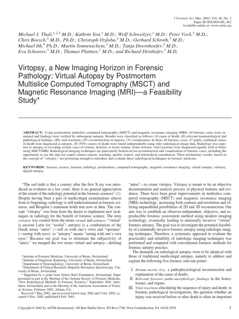 Thali - Virtopsy, A New Imaging Horizon in Forensic Pathology, Virtual ...