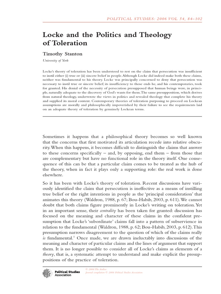 Locke and The Politics and Theology of Toleration: Timothy Stanton ...