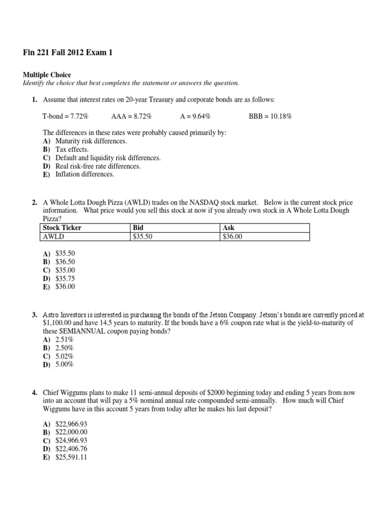Finance Exam: Key Concepts and Problems | PDF | Bonds (Finance ...