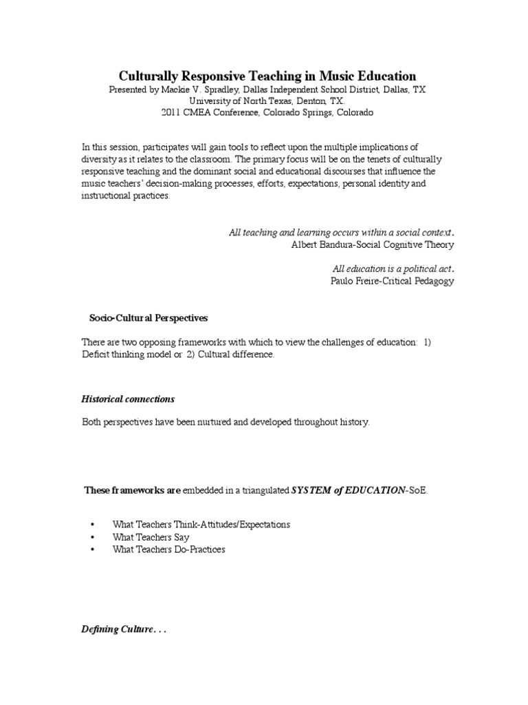 Culturally Responsive Music Education | PDF | Music Education ...