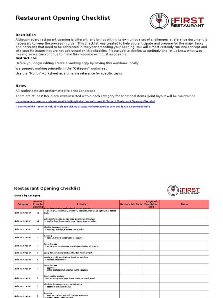 Restaurant Opening Checklist Guide | PDF | Menu | Point Of Sale