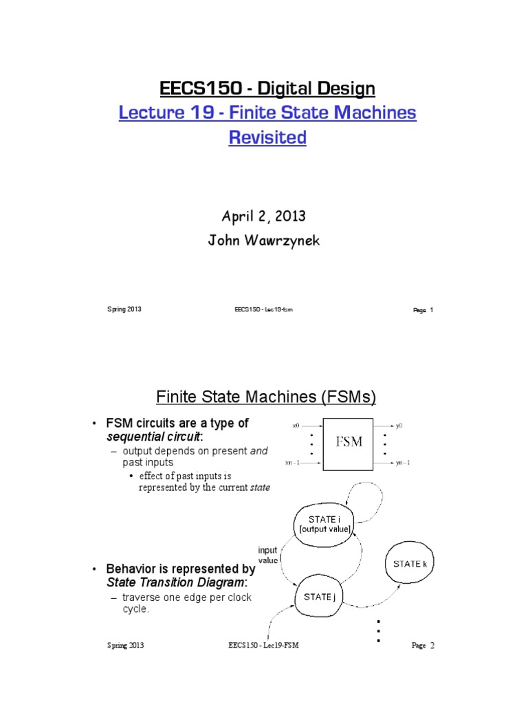 Lec19 FSM | PDF | Computer Engineering | Digital Electronics