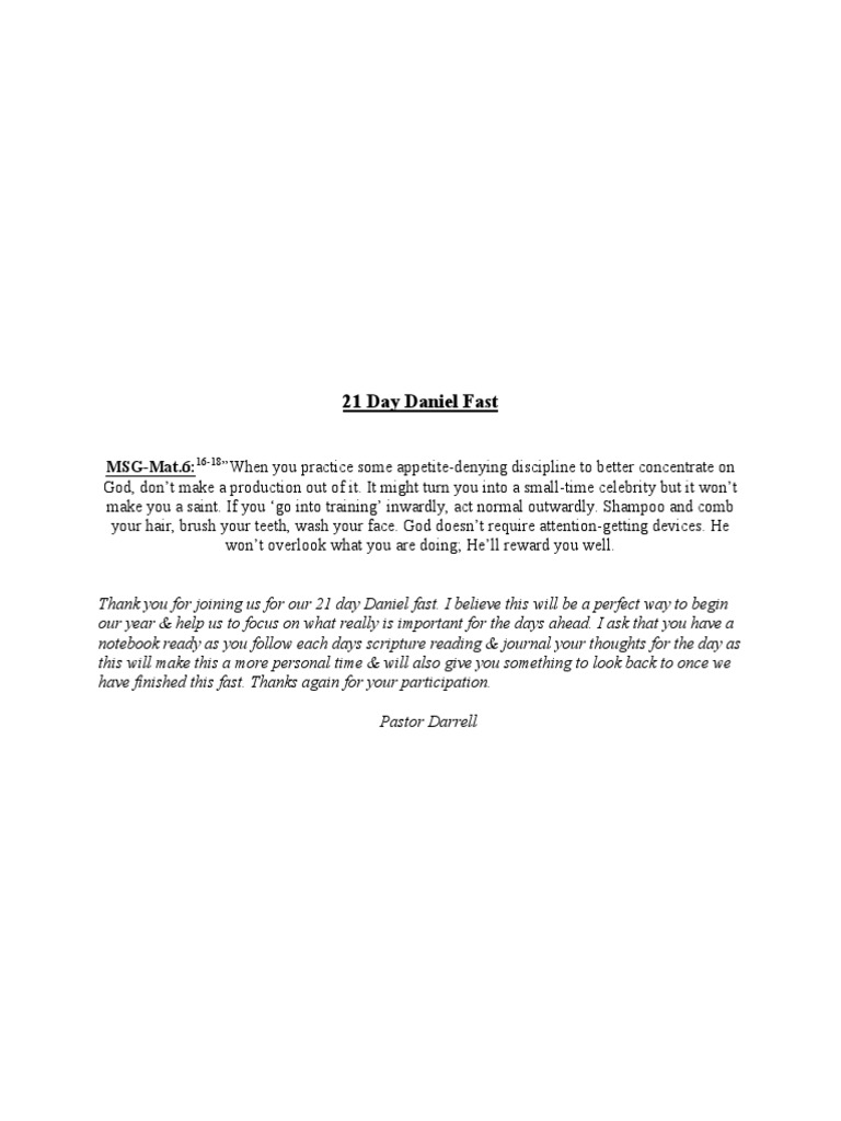 21 Day Daniel Fast-Journal | PDF | Religious Belief And Doctrine ...