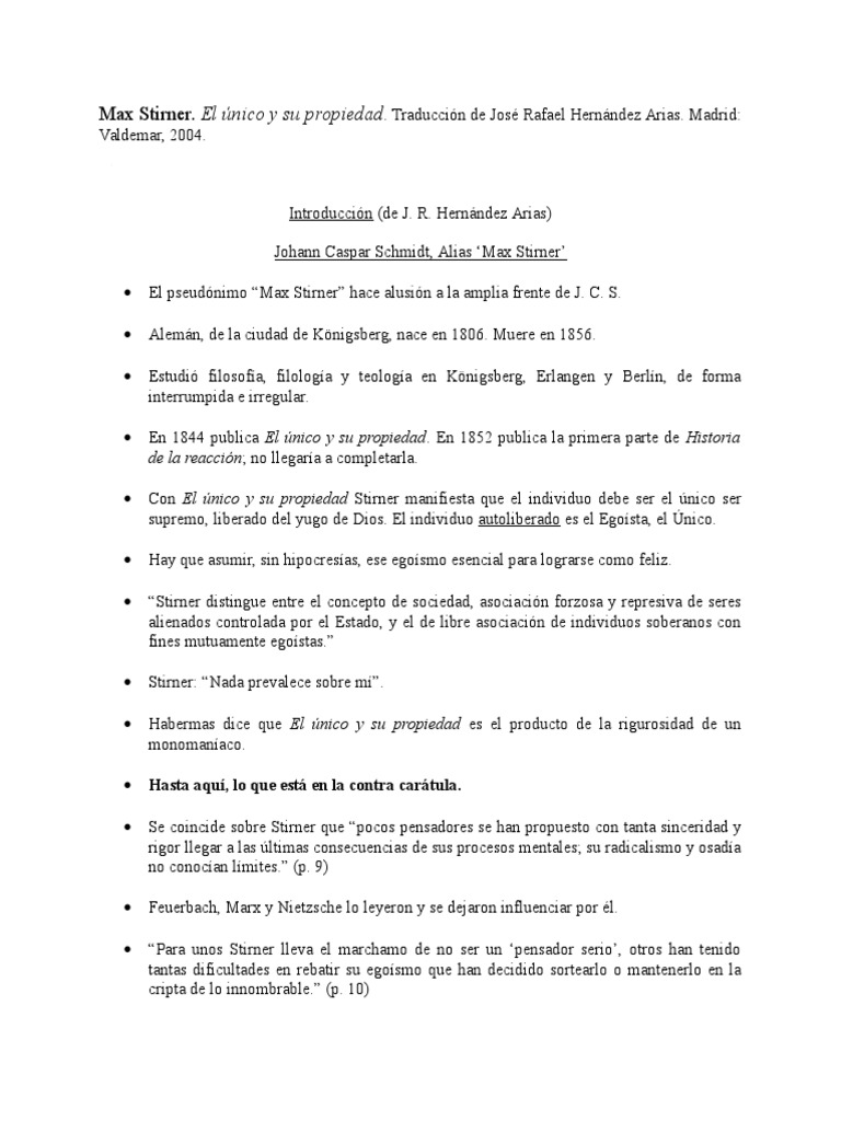 Max Stirner. El Único y Su Propiedad | PDF | Friedrich Nietzsche | Alma