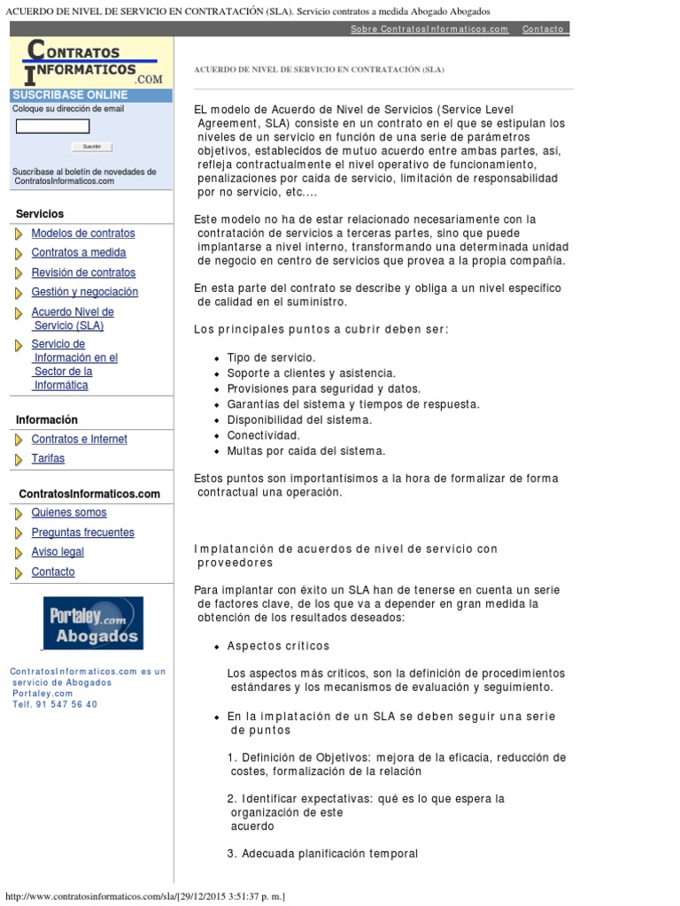 Acuerdo de Nivel de Servicio en Contratación (Sla) Servicio Contratos a ...