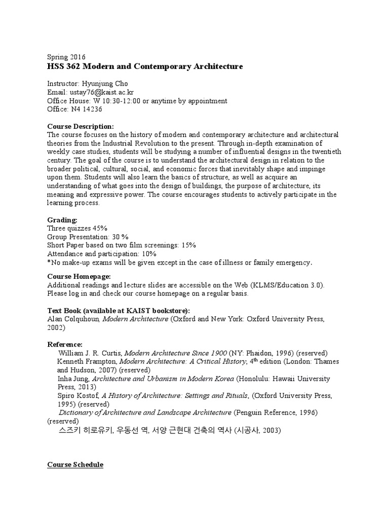 Modern Architecture Syllabus | PDF | Further Education