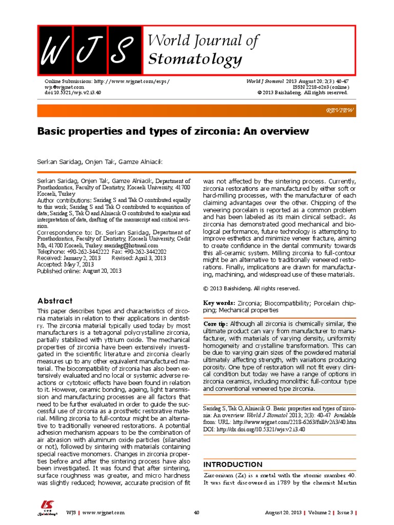 Basic Properties and Types of Zirconia: An Overview | PDF | Zirconium ...