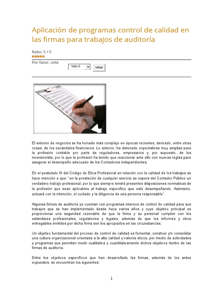 Control de Calidad en Firmas Auditoras | PDF | Auditoría financiera ...