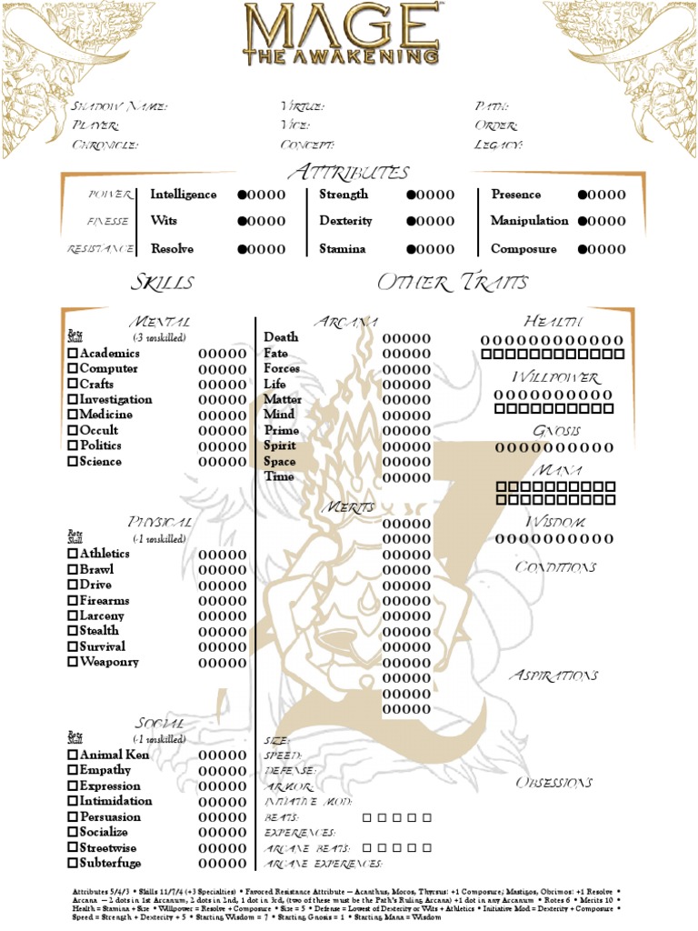 Mage The Awakening Mastigos Character Sheet - GMC | PDF | Tabletop ...