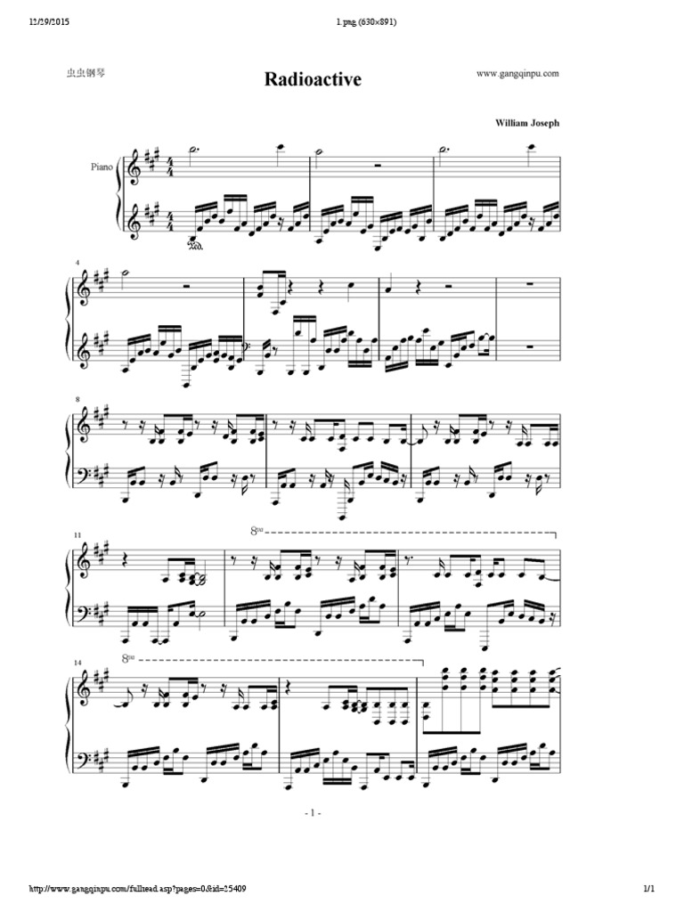 Piano Sheet Music - Radioactive - William Joseph - WWW - Gangqinpu | PDF