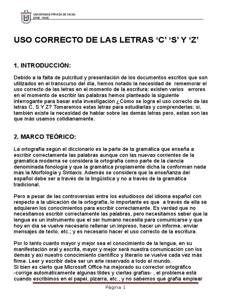 Uso Correcto de Las Letras S' C' y z'-09!06!2014 | PDF | Escritura ...