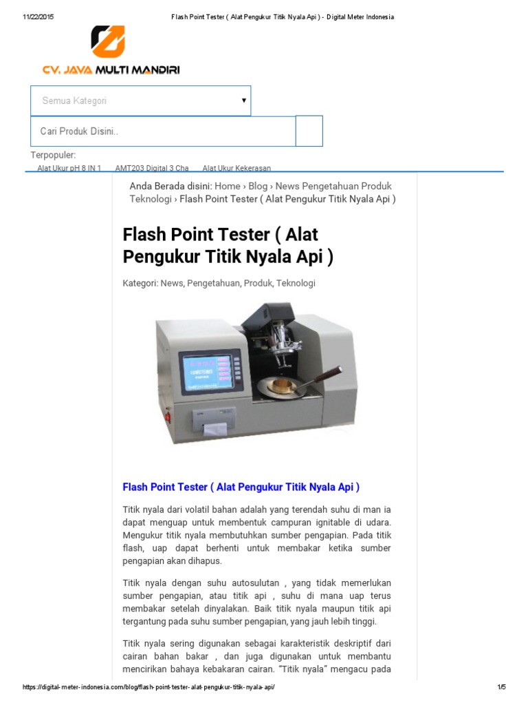Flash Point Tester (Alat Pengukur Titik Nyala API) - Digital Meter ...
