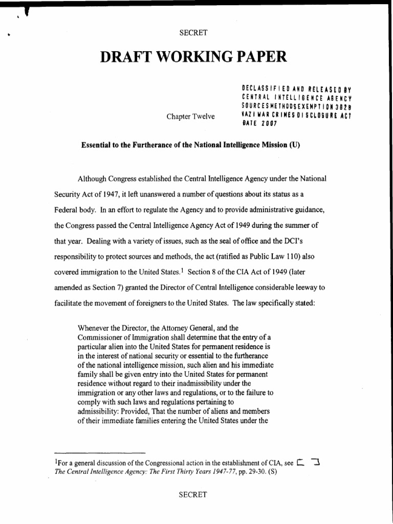 CIA and Nazi War Crim. and Col. Chap. 11-21, Draft Working Paper - 0002 ...