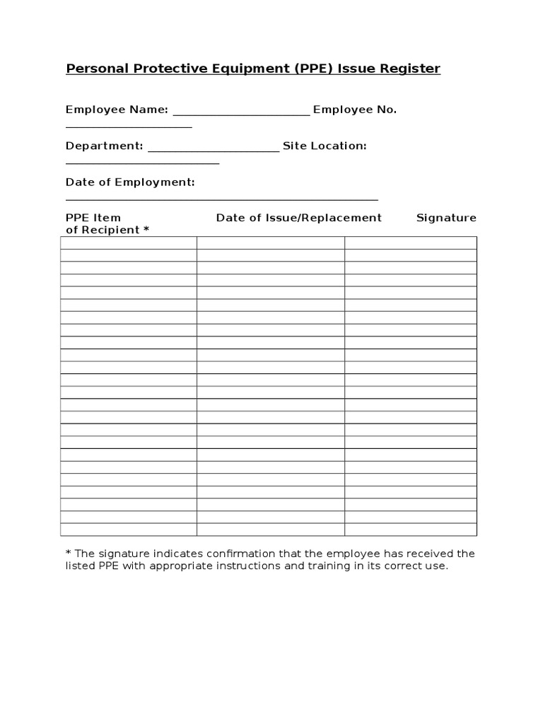 Ppe Issue Register | PDF