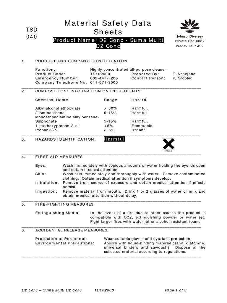 MSDS - Suma | PDF | Safety | Chemistry